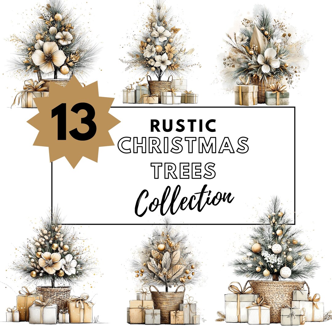 Rustic Christmas Tree Clipart: Boho Farmhouse PNG Set (digital Download ...