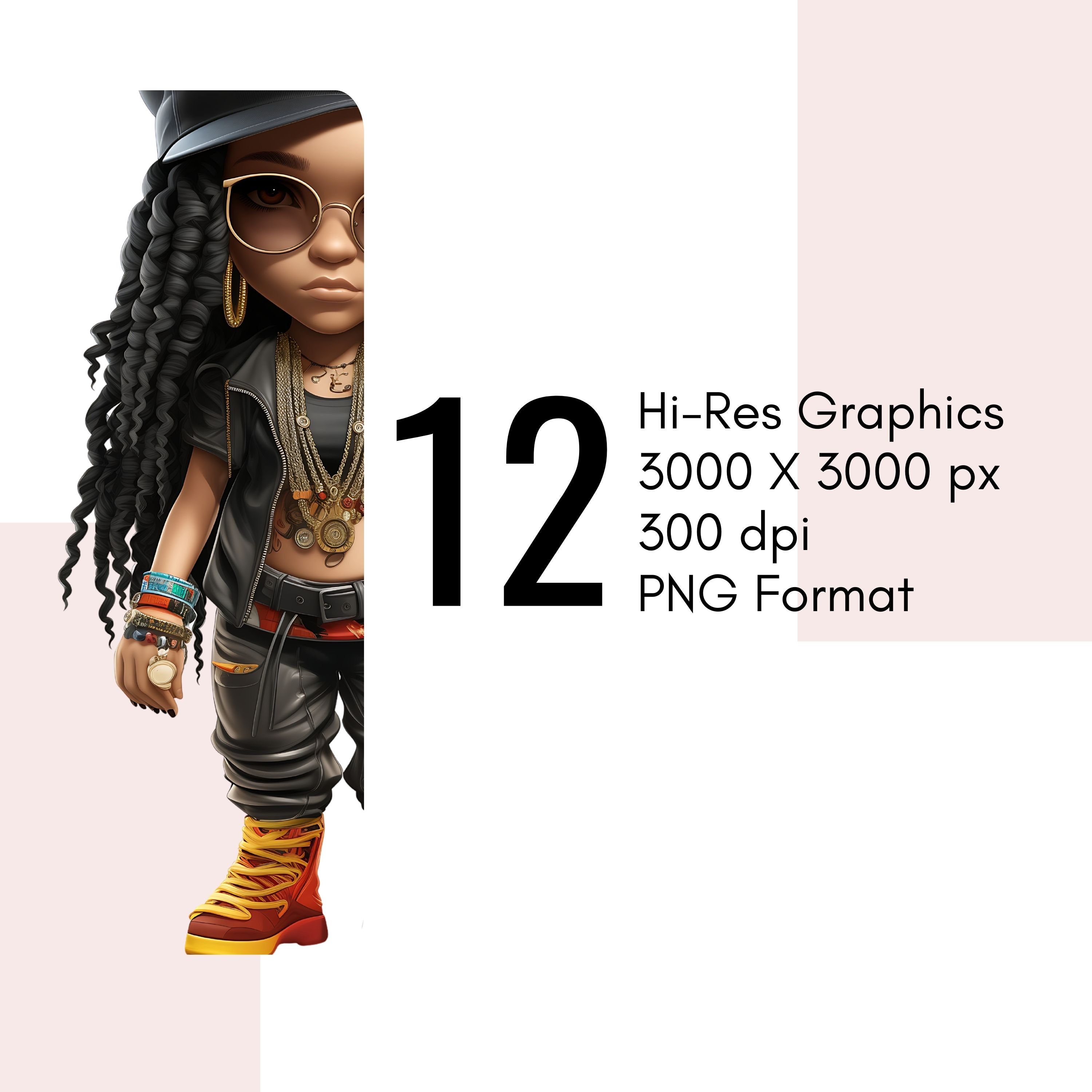 African American Female Hip Hop Chibi Clipart - Urban Divas Collection ...