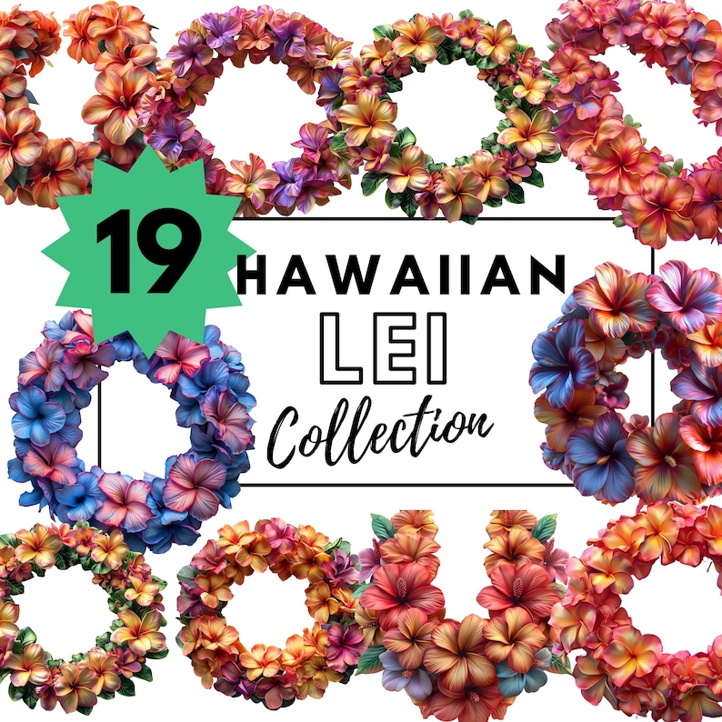 Hawaiian Lei Watercolor Clipart - Tropical Floral Lei Collection With a ...