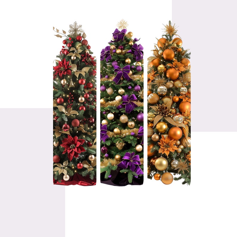 Realistic Christmas Trees Clipart - Decorated Holiday Trees, Festive ...