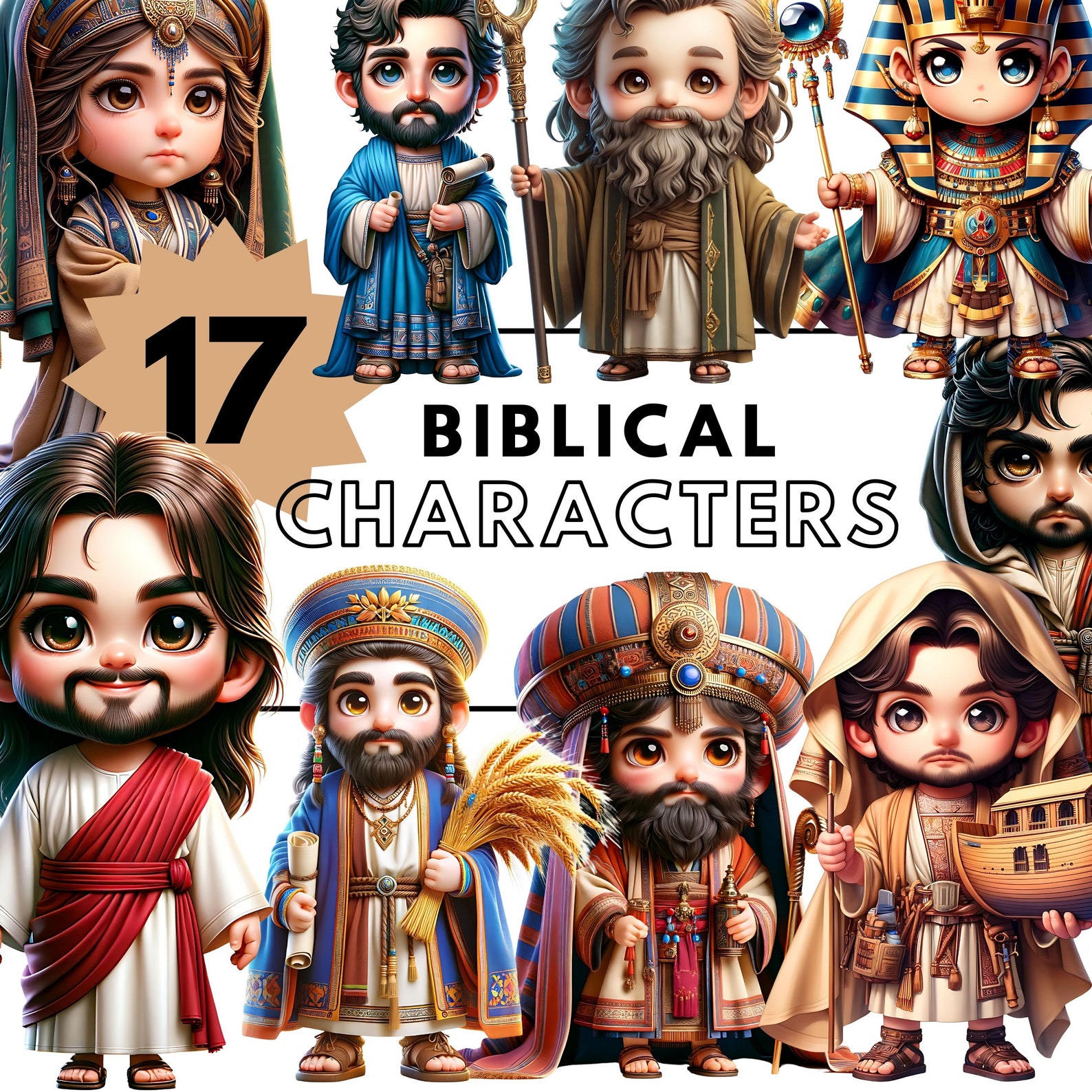 Realistic Biblical Characters Clipart - Iconic Figures Collection ...