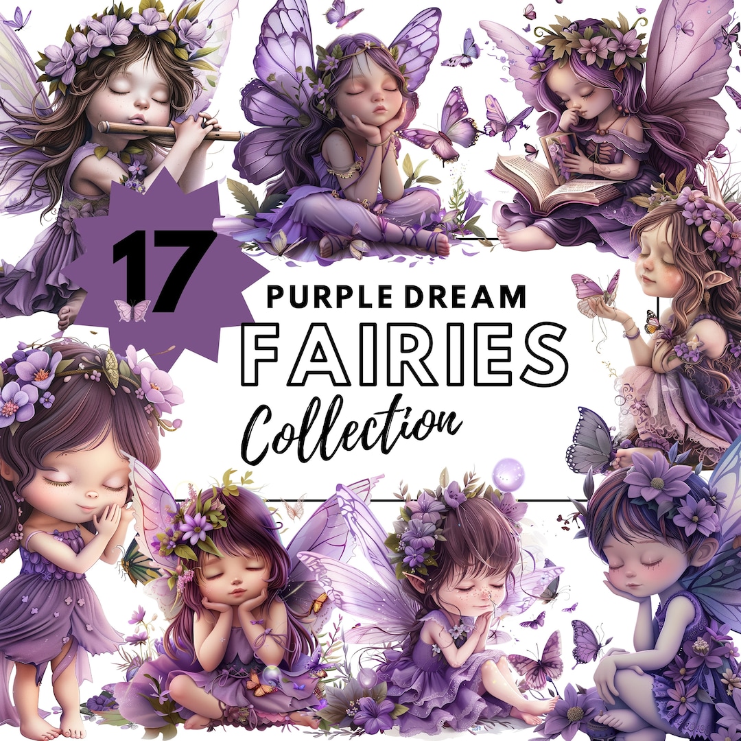 Purple Dream Fairy Clipart - Cute Fantasy Fairies, Dreamy Expressions ...