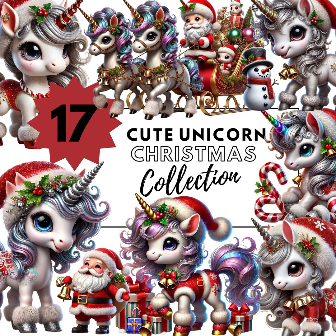 Christmas Unicorn Clipart: 17 Festive Holiday Illustrations (digital ...