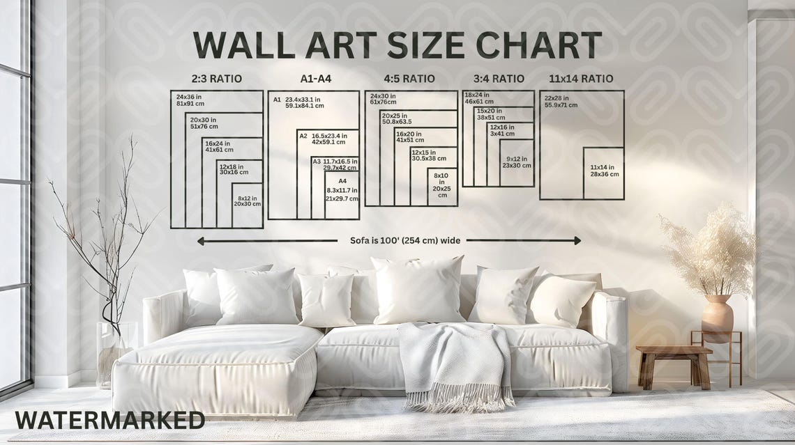Wall Art Size Chart Mockup Bundle: Frame Ratio Guide (digital Download ...