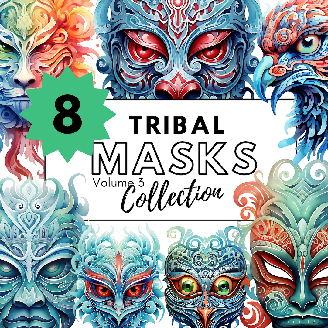 Tribal Masks Watercolor Clipart - Volume 3: Ancient Spirits Collection ...