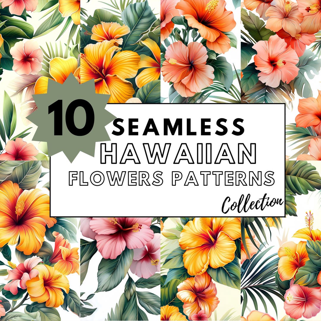 Hawaiian Flower Seamless Patterns – Tropical Hibiscus Digital Papers ...