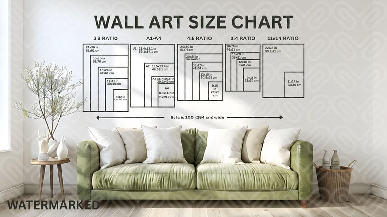 Wall Art Size Chart Mockup Bundle: Frame Ratio Guide (digital Download ...