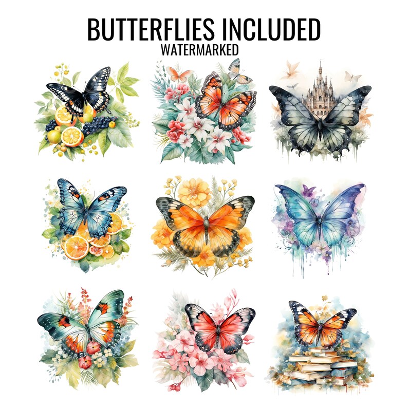 Butterfly Watercolor Clipart Bundle - 50 Exquisite Hand-painted Style ...