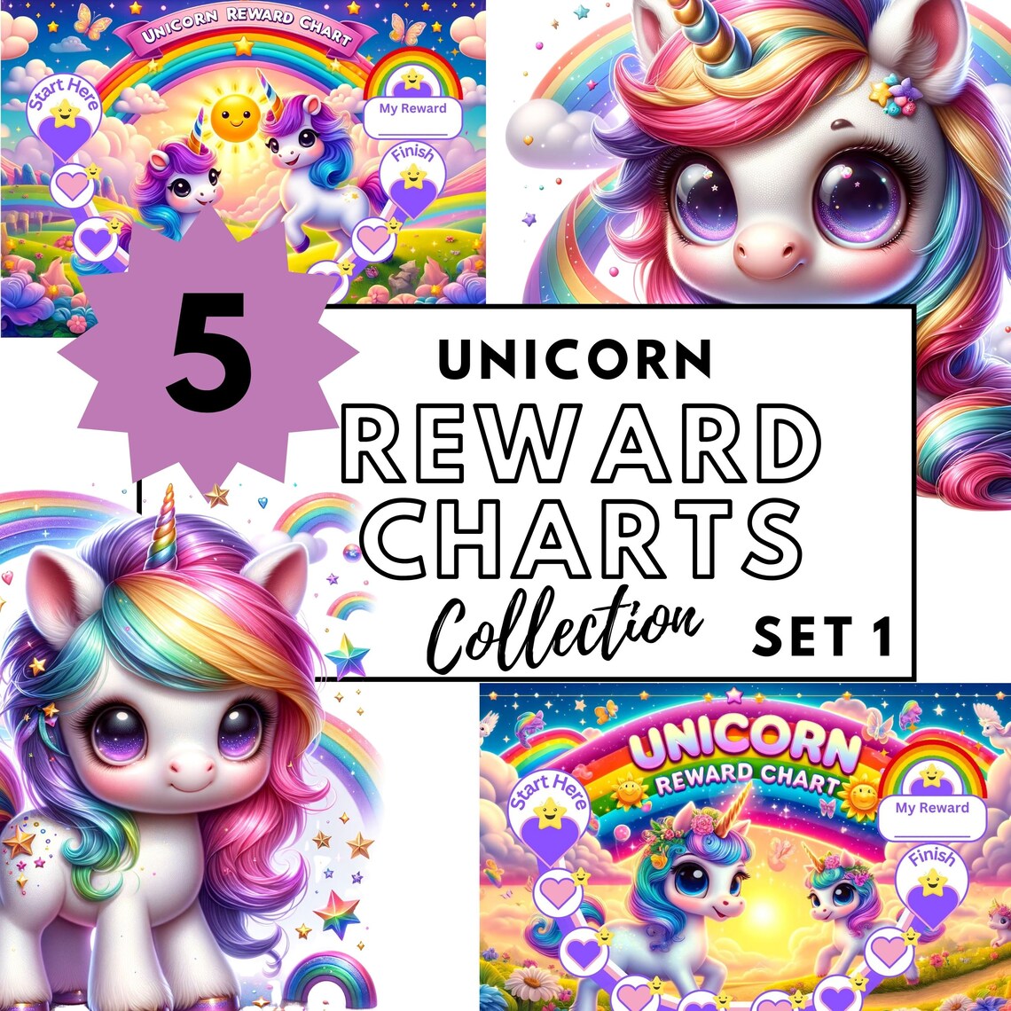 Unicorn Reward Charts for Kids 5 Unique Printable Reward Charts for ...