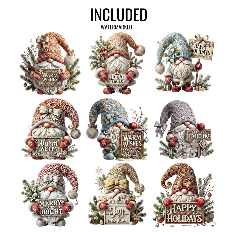 Christmas Gnome Clip Art Bundle: Festive Holiday PNG Clipart ...