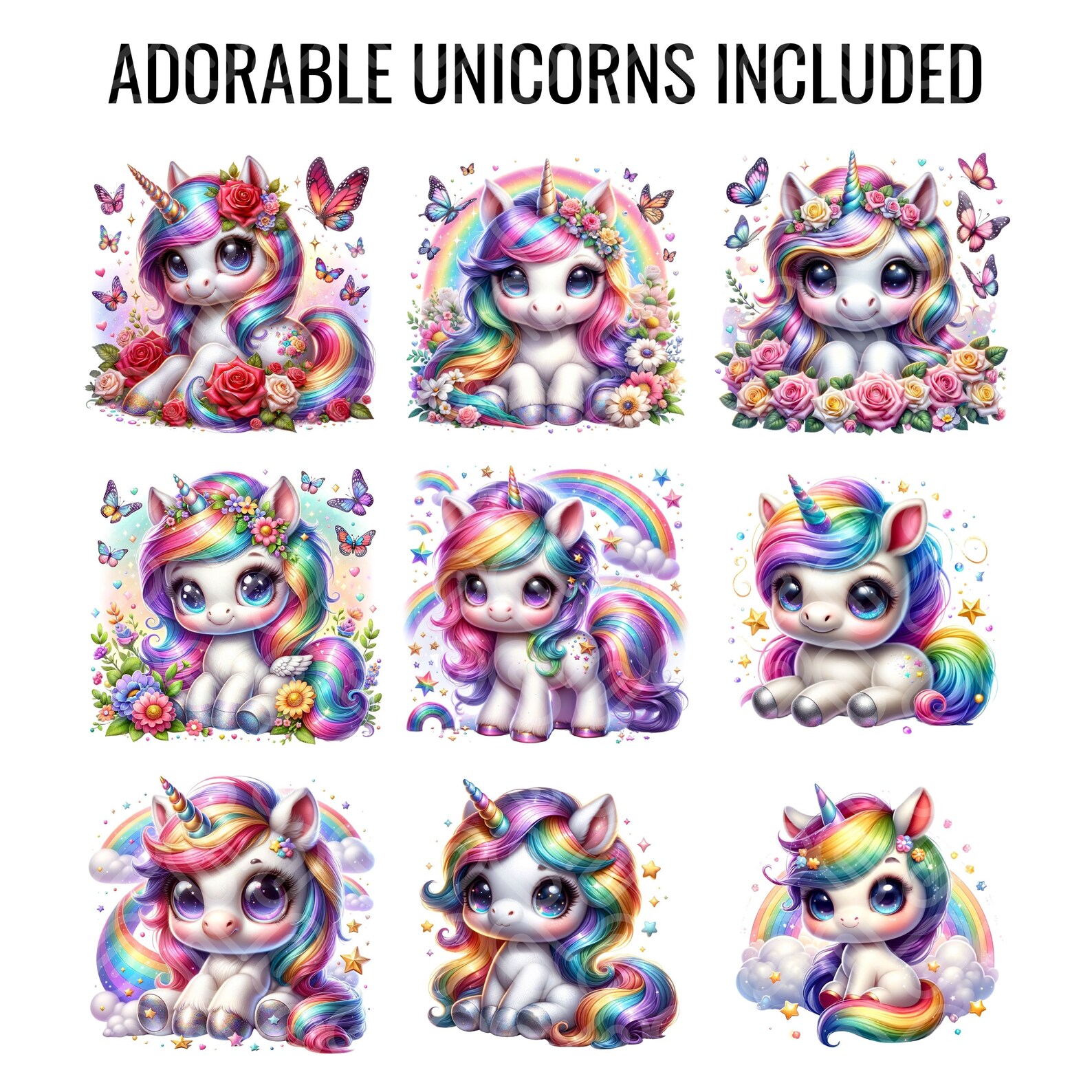 Kawaii Unicorn Clip Art Bundle | Cute Kids Crafts (digital Download ...