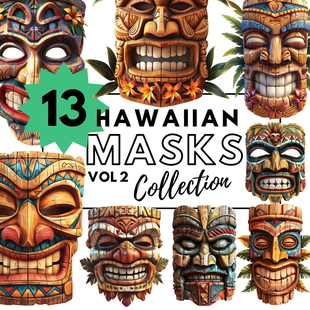Authentic Hawaiian Tiki Mask Clipart - Realistic Tribal Collection - Etsy