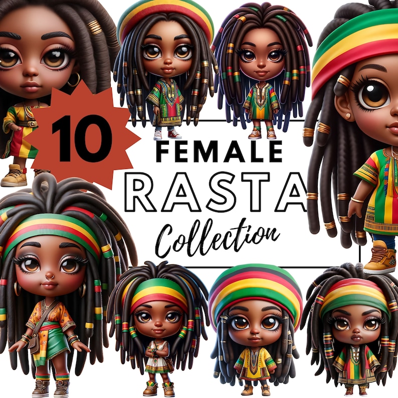 Rastafarian Women Chibi Clipart - Vibrant Rasta Collection - Etsy
