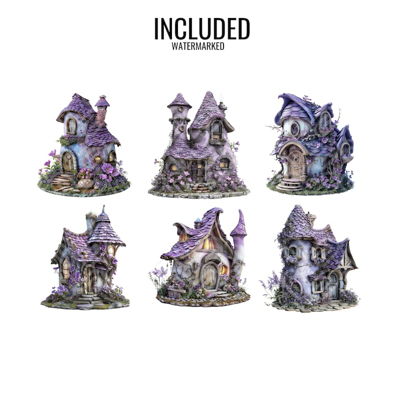 Purple Dream Fairy Houses Clipart - Cute Fantasy Homes, Dreamy Fairy ...