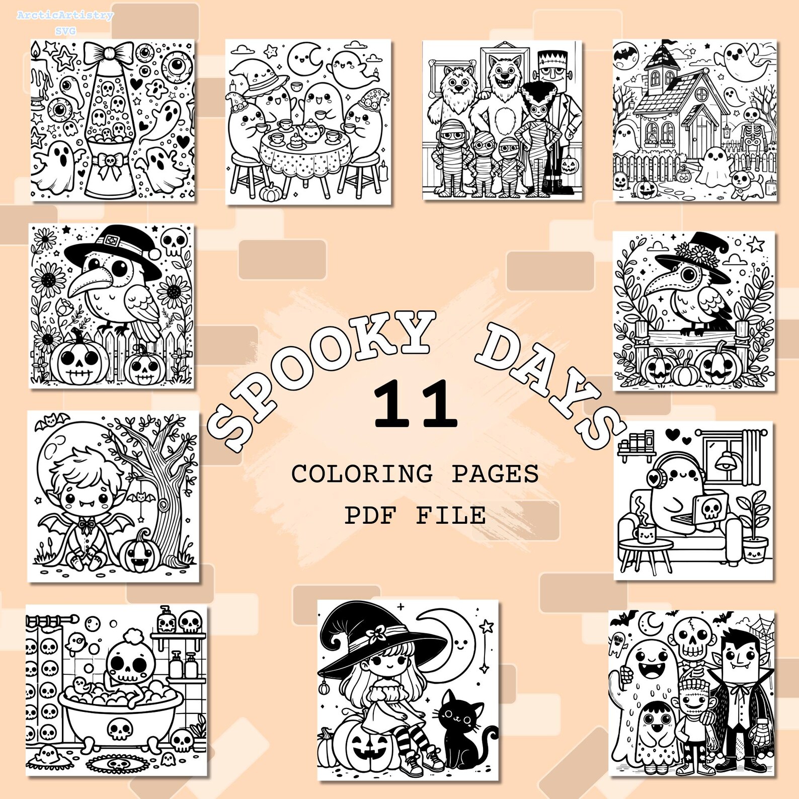 Spooky Days: 11 Pages of Cute and Cozy Halloween Fun for Relaxation - Etsy
