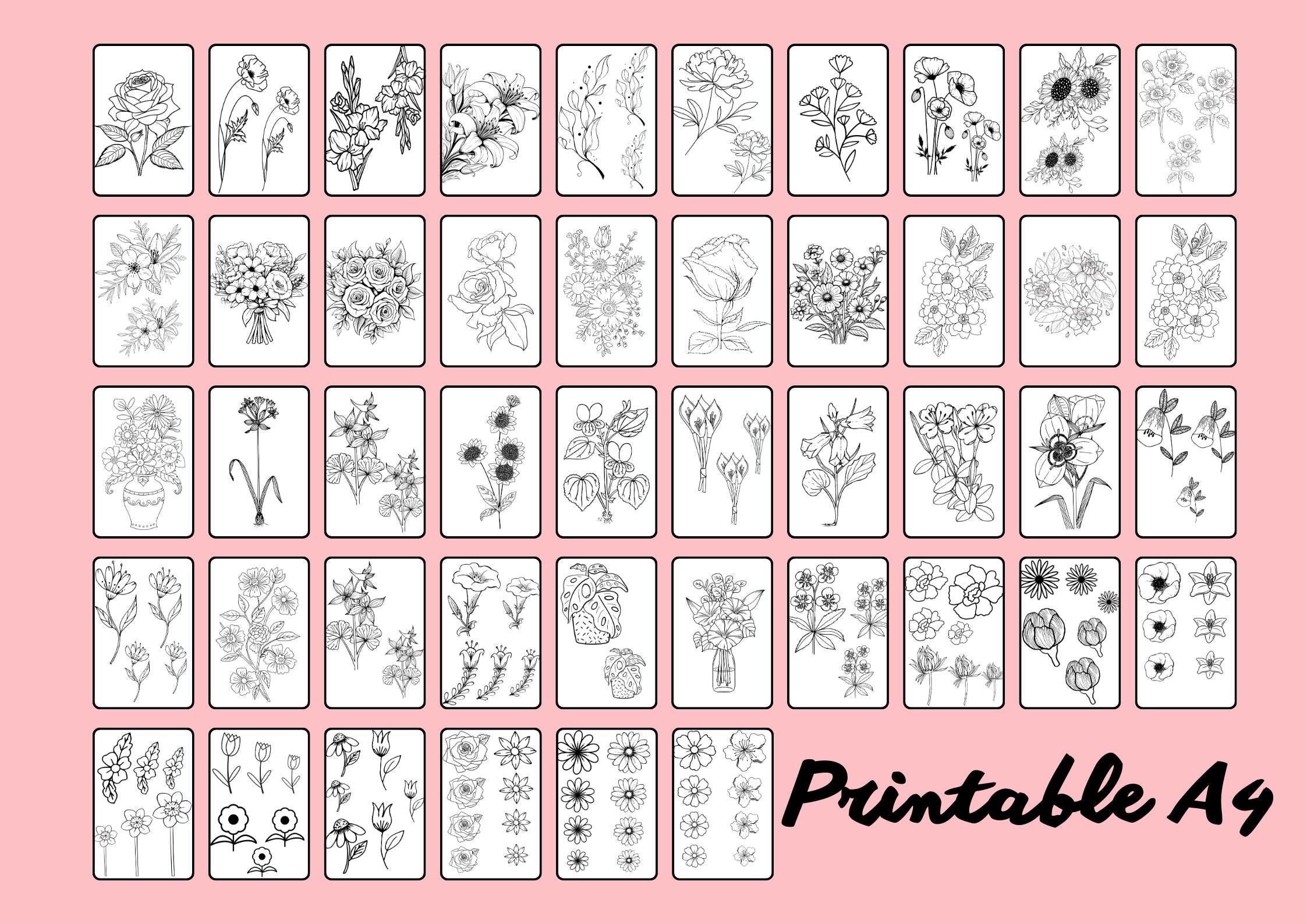 Flower Drawing Templates: 46 Printable Pages for Embroidery & Painting ...