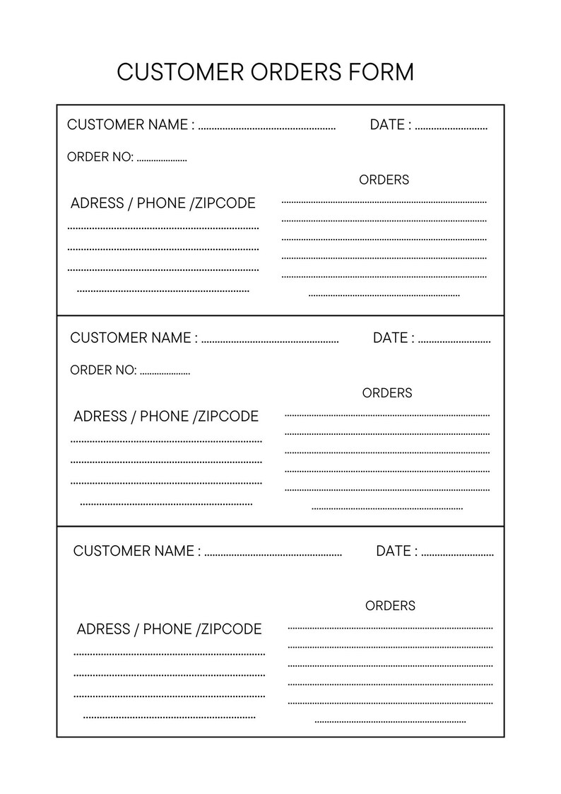 Detailed Order Tracking Form, Printable Manual Form Fill for Small ...