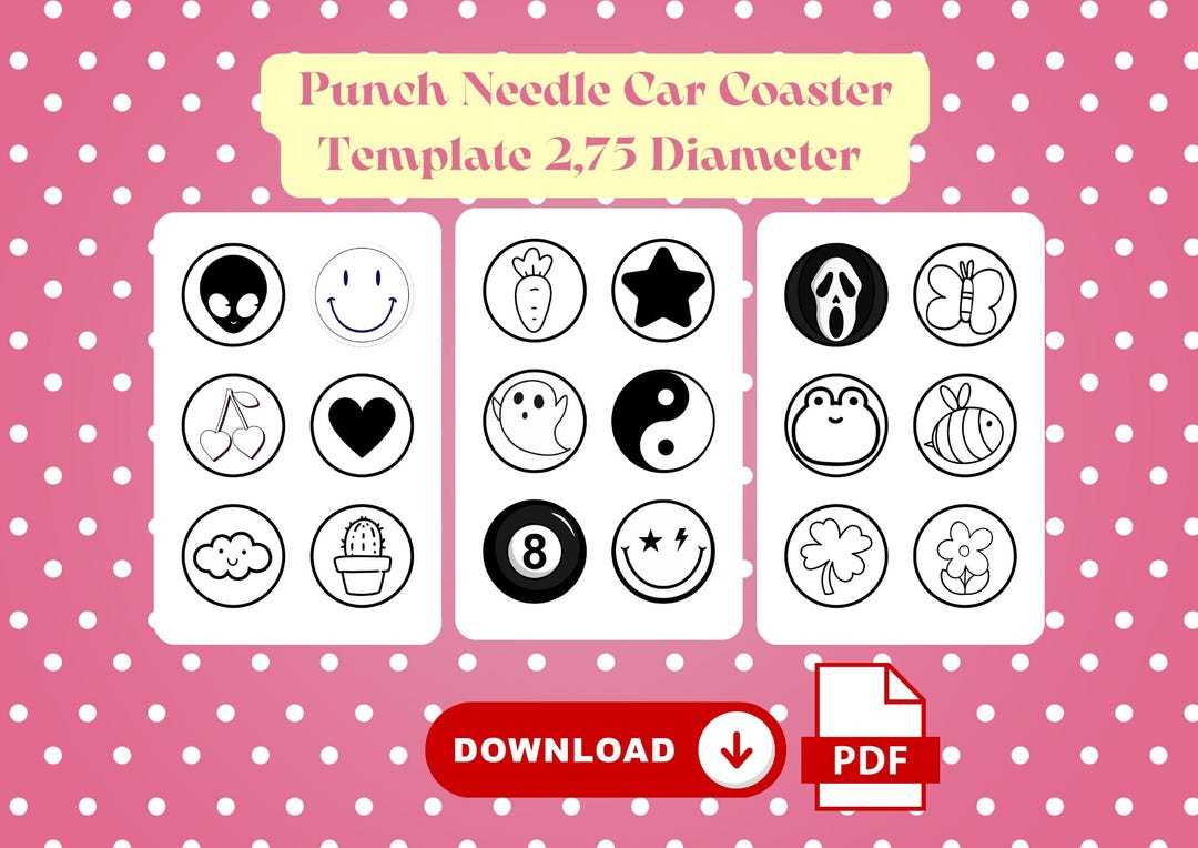 Punch Needle Car Coaster Template: 2.75