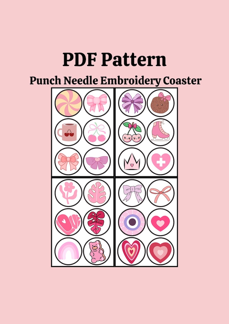 Punch Needle Car Coasters Pattern- DIY Craft New Idea Pink Set - 4 ...