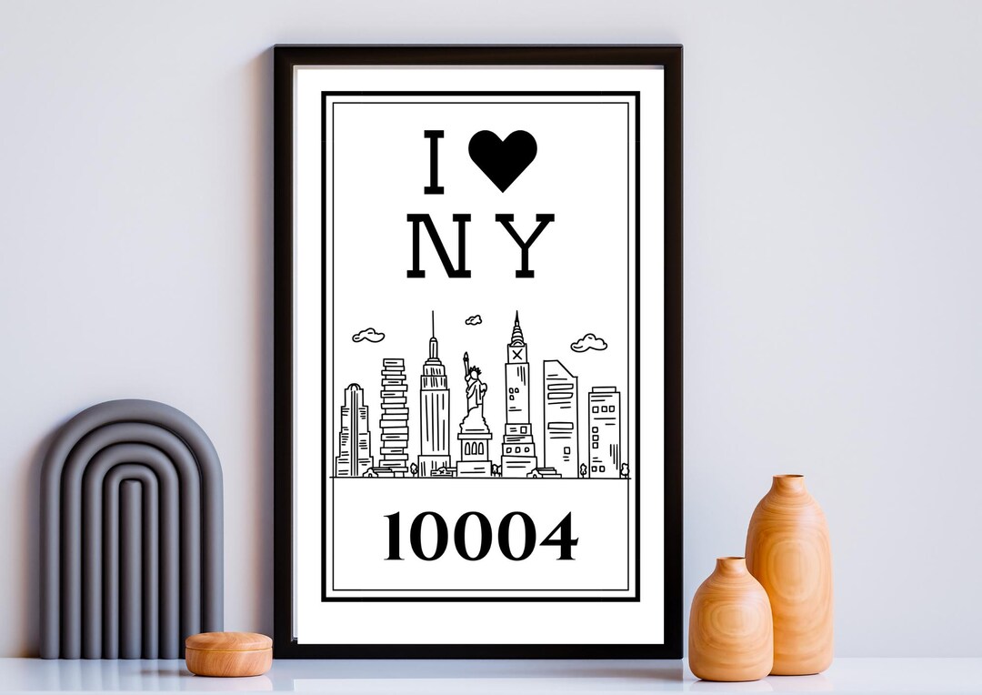Printable Black and White New York City Zip Code 10004 Wall Poster Pdf ...