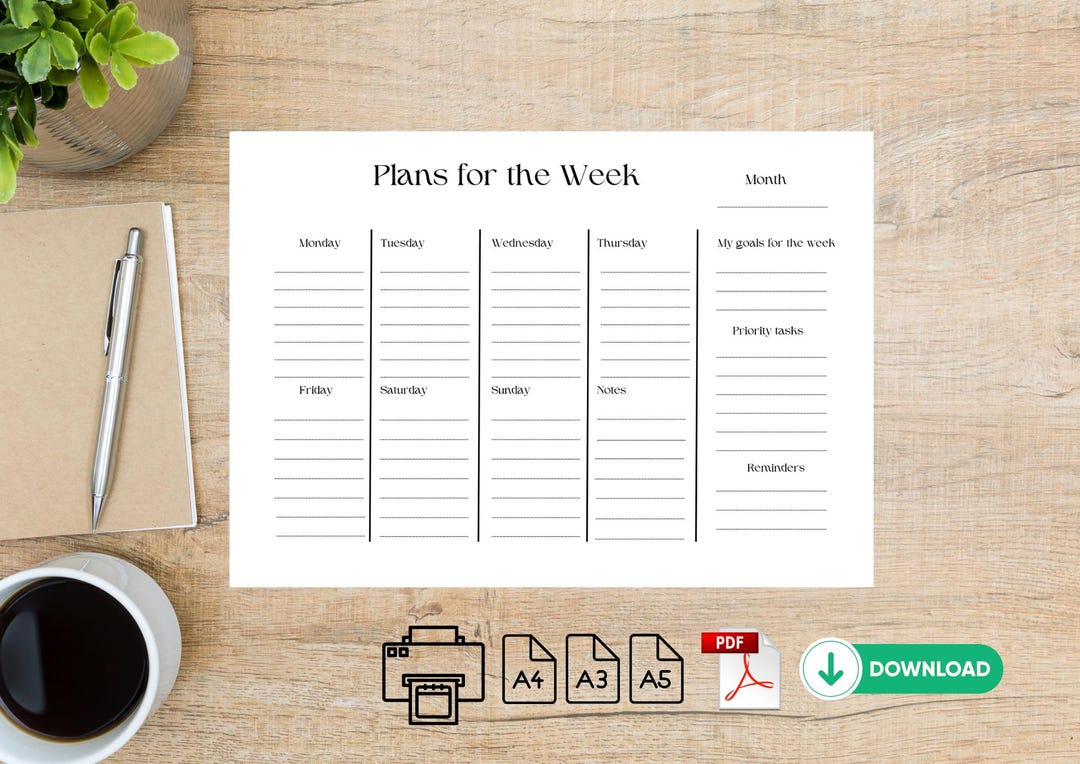 Plans for the Week PDF - Printable Daily & Weekly Task Organizer ...