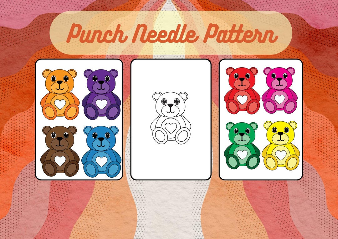 Printable Color Combination Retro Teddy Bear Design 5x4 Inch A4 Punch ...