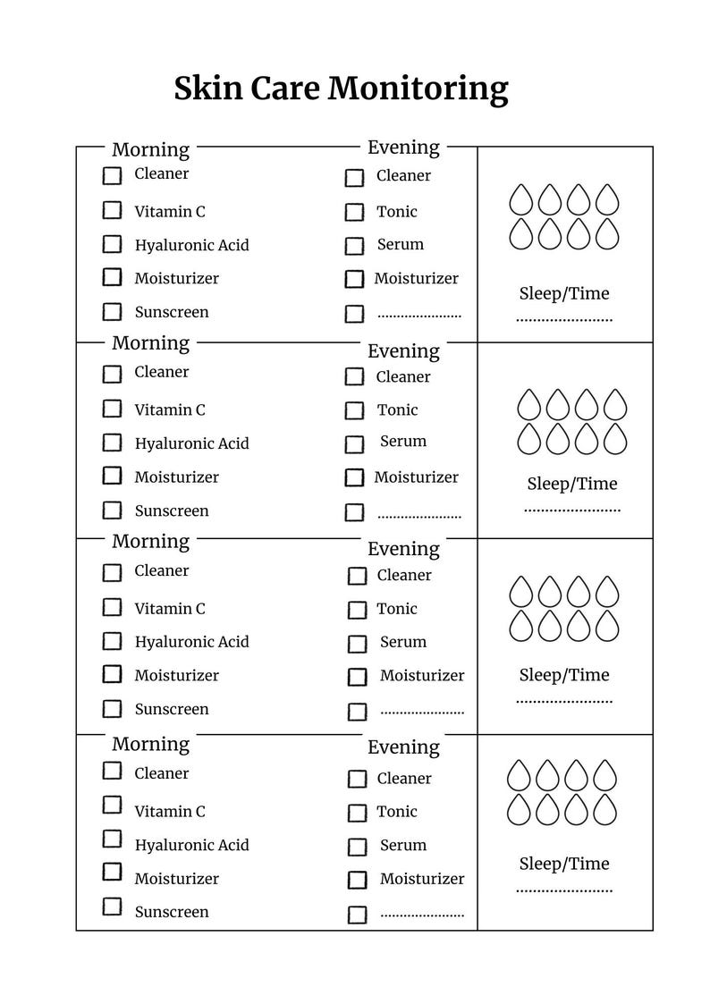 Skin Care Routine Tracking Chart / Daily Chart - Etsy