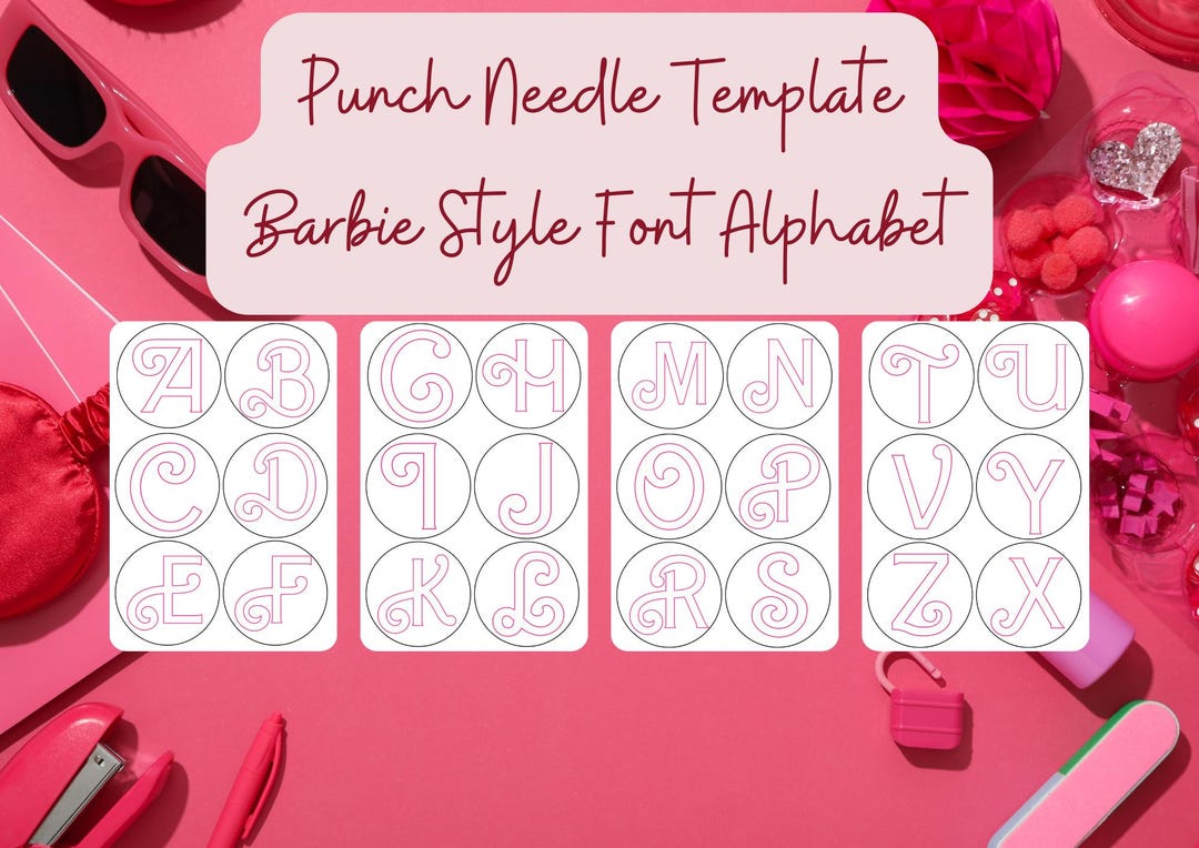 Barbie Style Font Alphabet Punch Needle Coaster Template (PDF File) - Etsy
