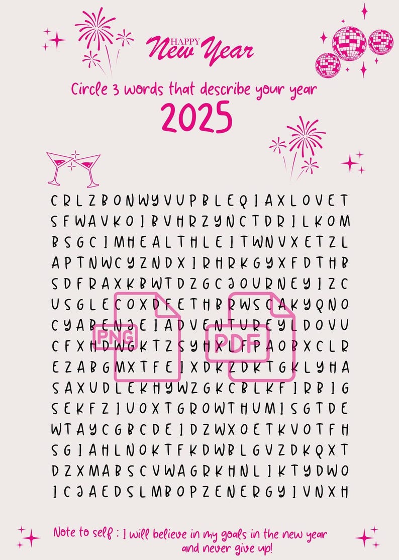 Happy New Year 2025 Word Search New Year's Eve Edition,digital Download ...