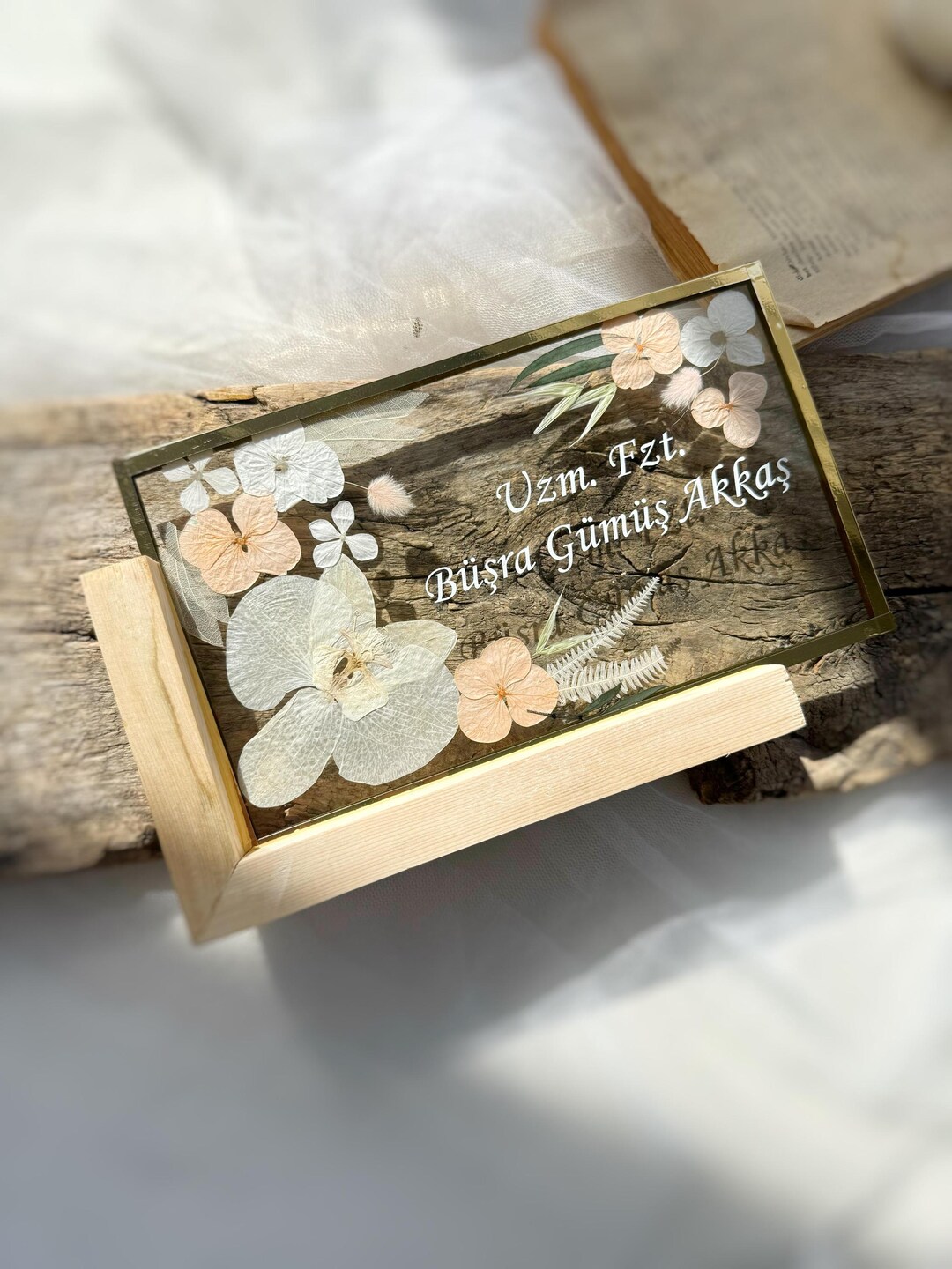 Personalized Pressed Flower Name Plate With Orchid – Custom Glass Desk ...