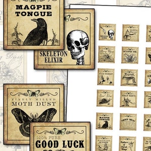 Antique Fantasy Potion Labels 1x1 Inch Digital Collage Sheet Inchies ...