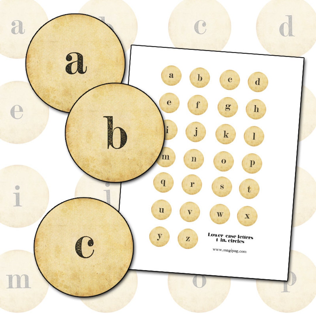 Antique Alphabet Lower Case Serif Letters 25mm 1" Circle 25.4mm Digital ...