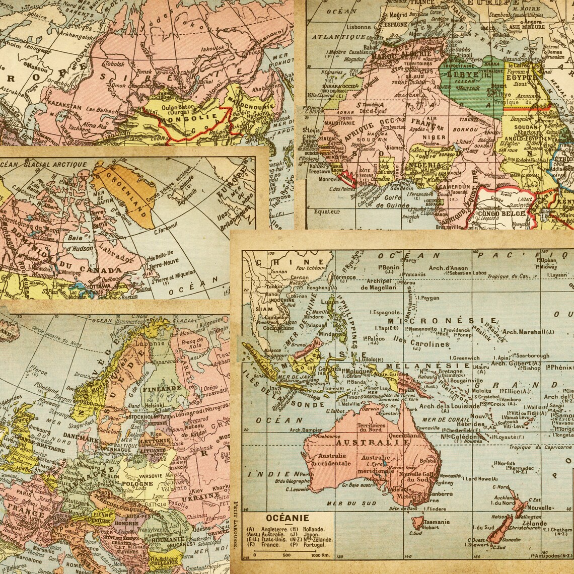 6 Antique French Maps of the World Digital Collage Sheet Set - Etsy
