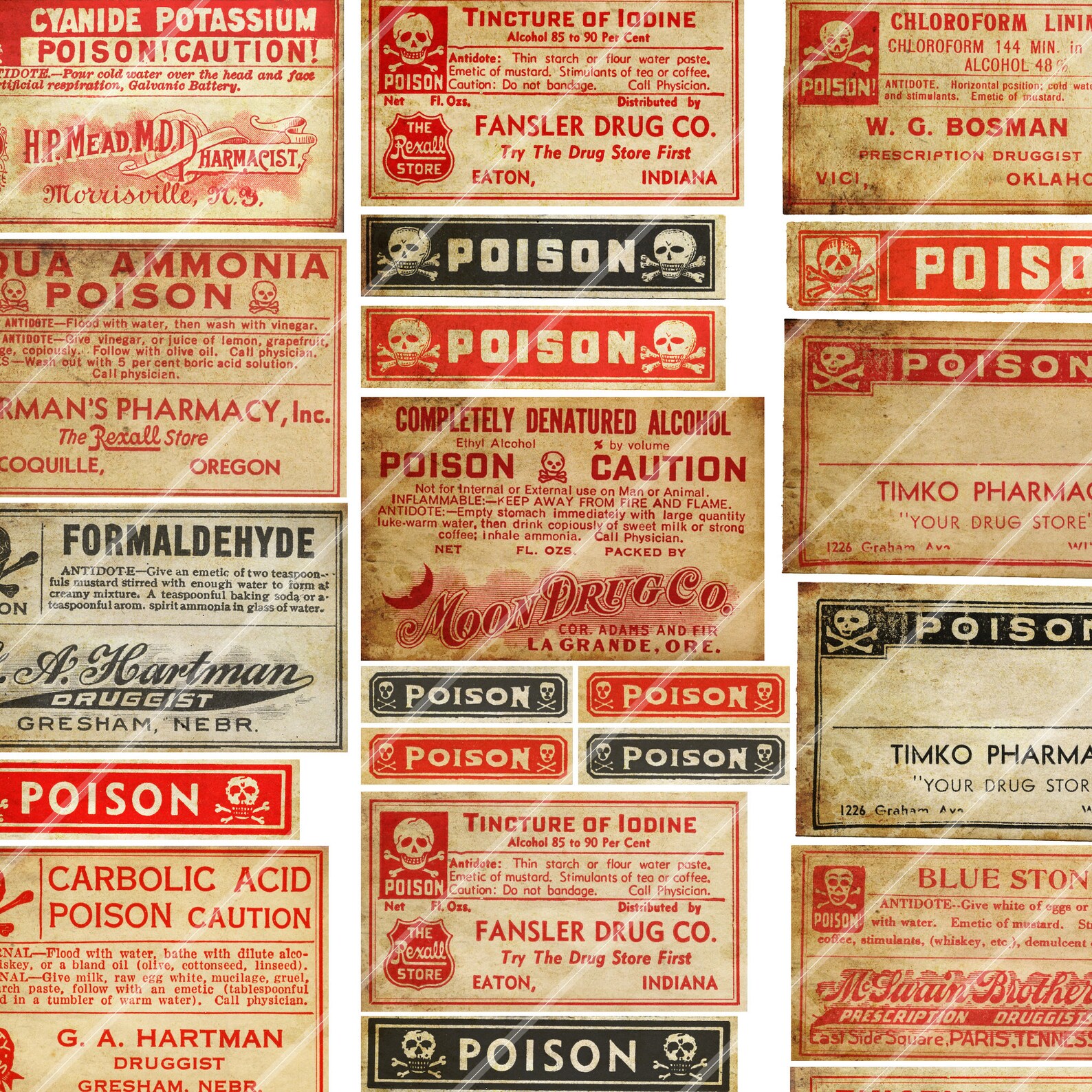 Antique Pharmacy Poison Labels Digital Collage Sheet for - Etsy