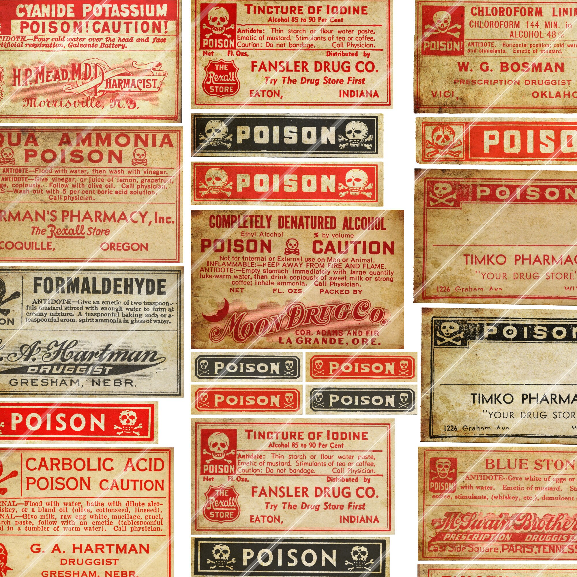 Antique Pharmacy Poison Labels Digital Collage Sheet for - Etsy