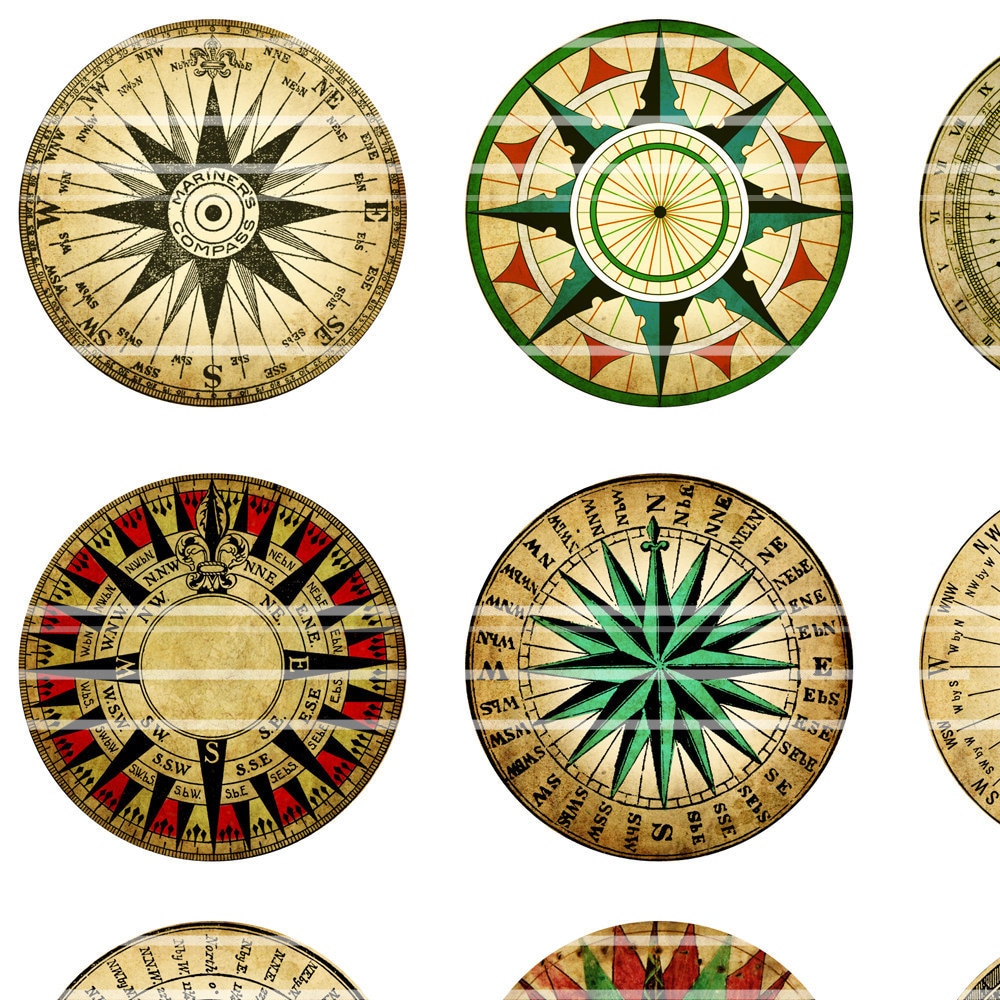 Mariner's Rose Compass Color Digital Collage Sheet 2 Inch - Etsy