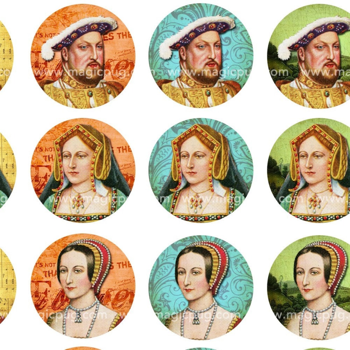Henry VIII and His Wives 1 Inch Circle Digital Collage Sheet | Etsy