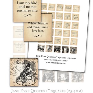 Jane Eyre Quotes Charlotte Brontë 1 Inch Square Digital Collage Sheet ...