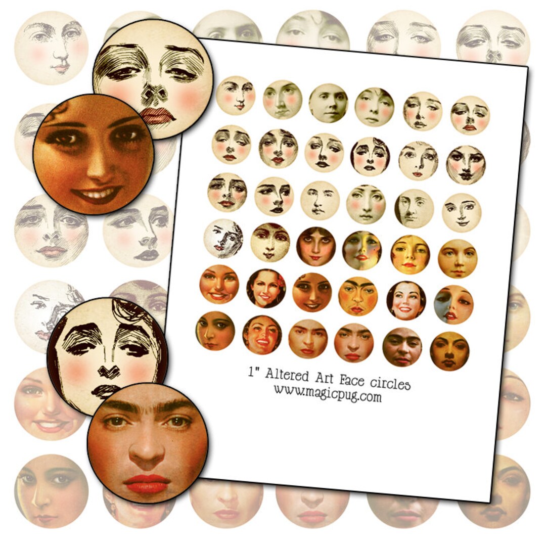 Altered Art Faces Digital Collage Sheet 1 Inch Circles - Etsy