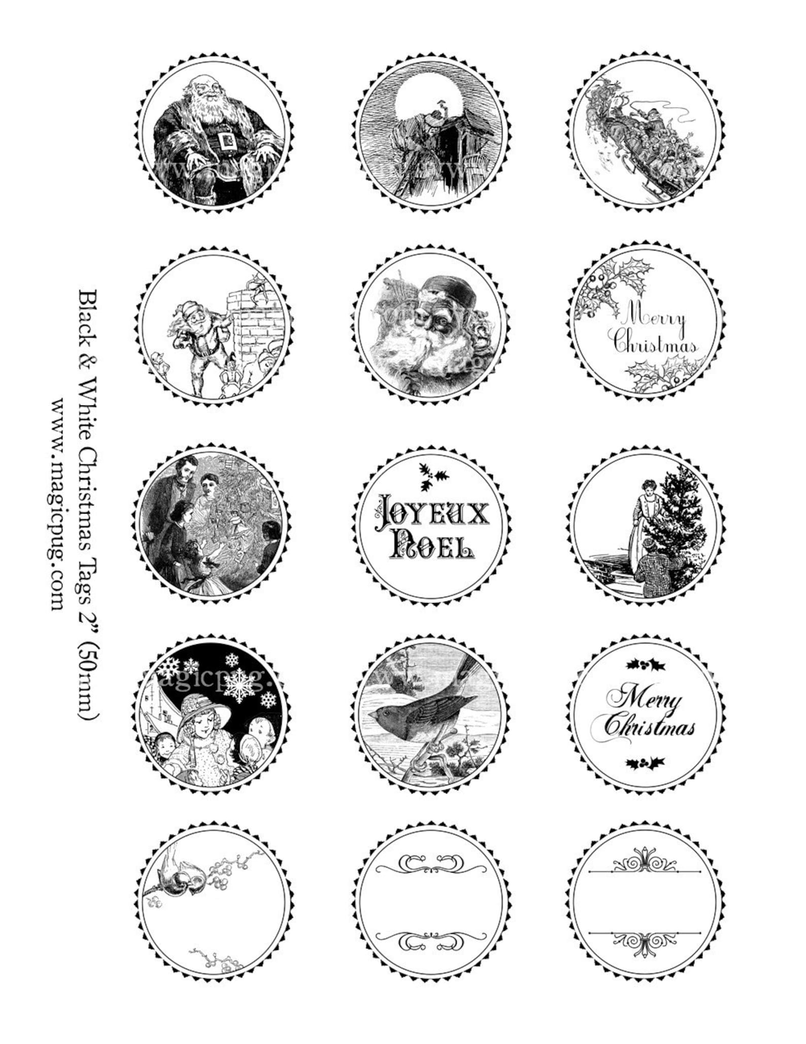 Black and White Christmas Holiday Gift Tags 2 Circle - Etsy