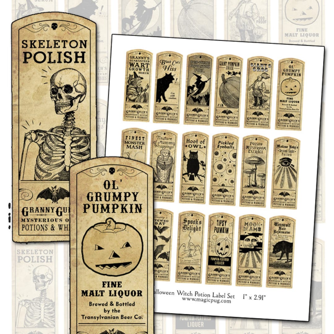 Halloween Potion Labels: Witch Ephemera Collage Sheet (digital Download ...
