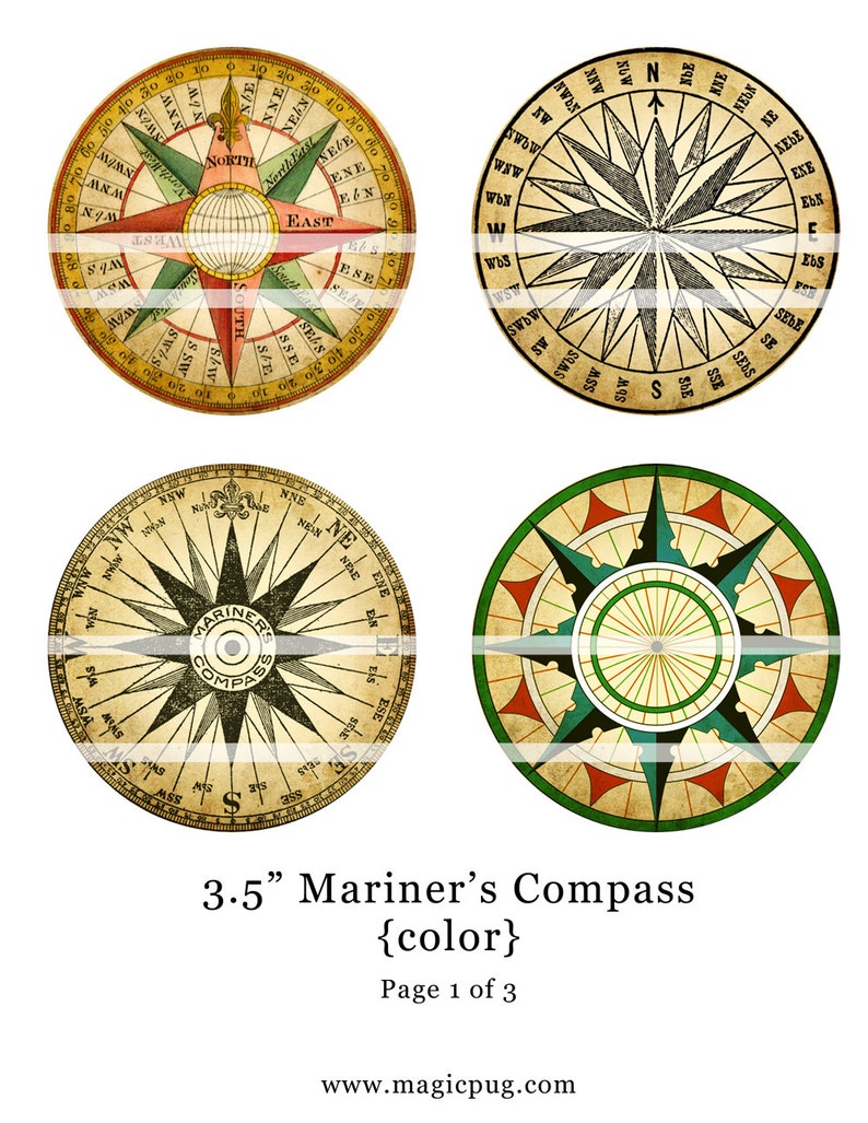 Mariner's Rose Compass Color Digital Collage Sheet 3.5 - Etsy