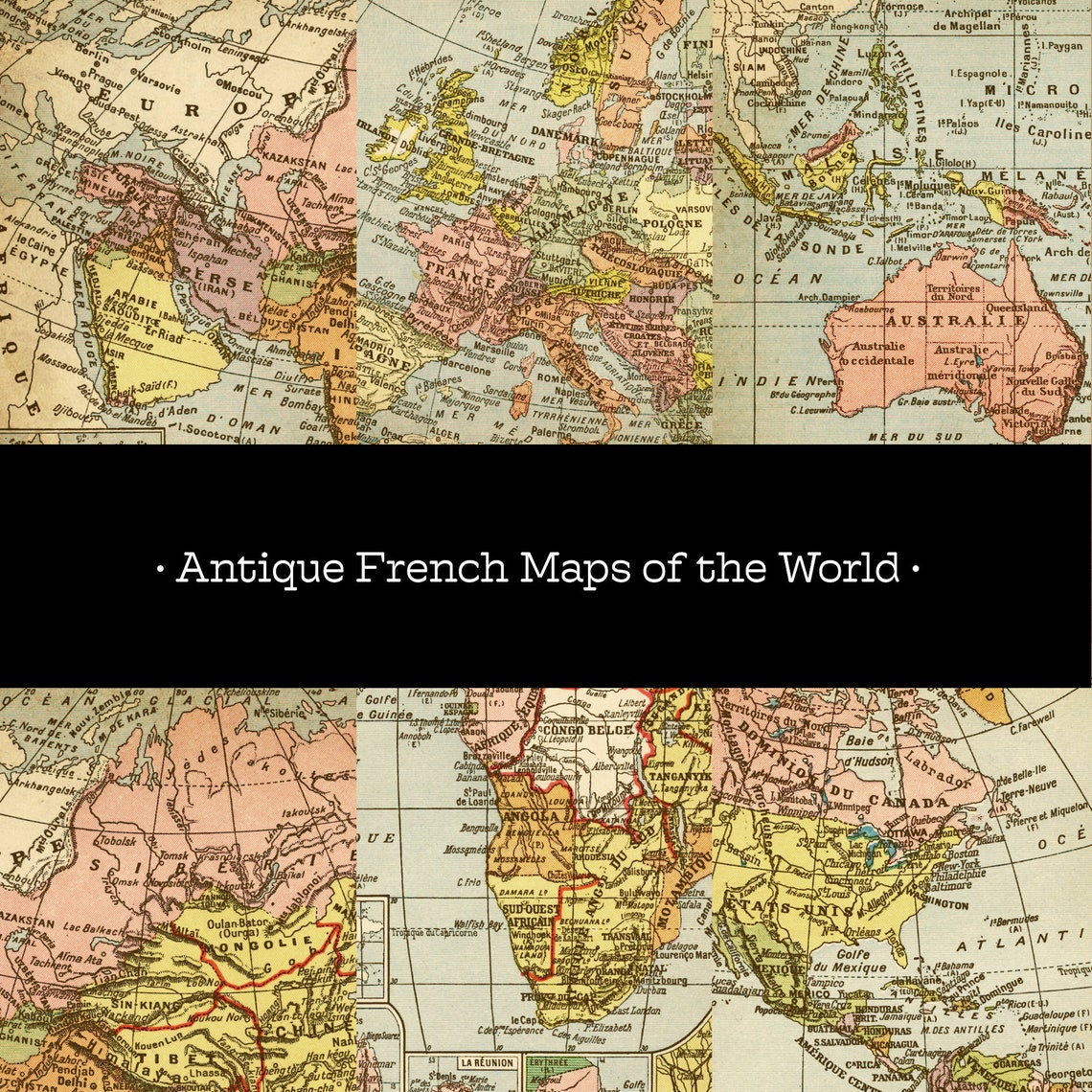 6 Antique French Maps of the World Digital Collage Sheet Set - Etsy