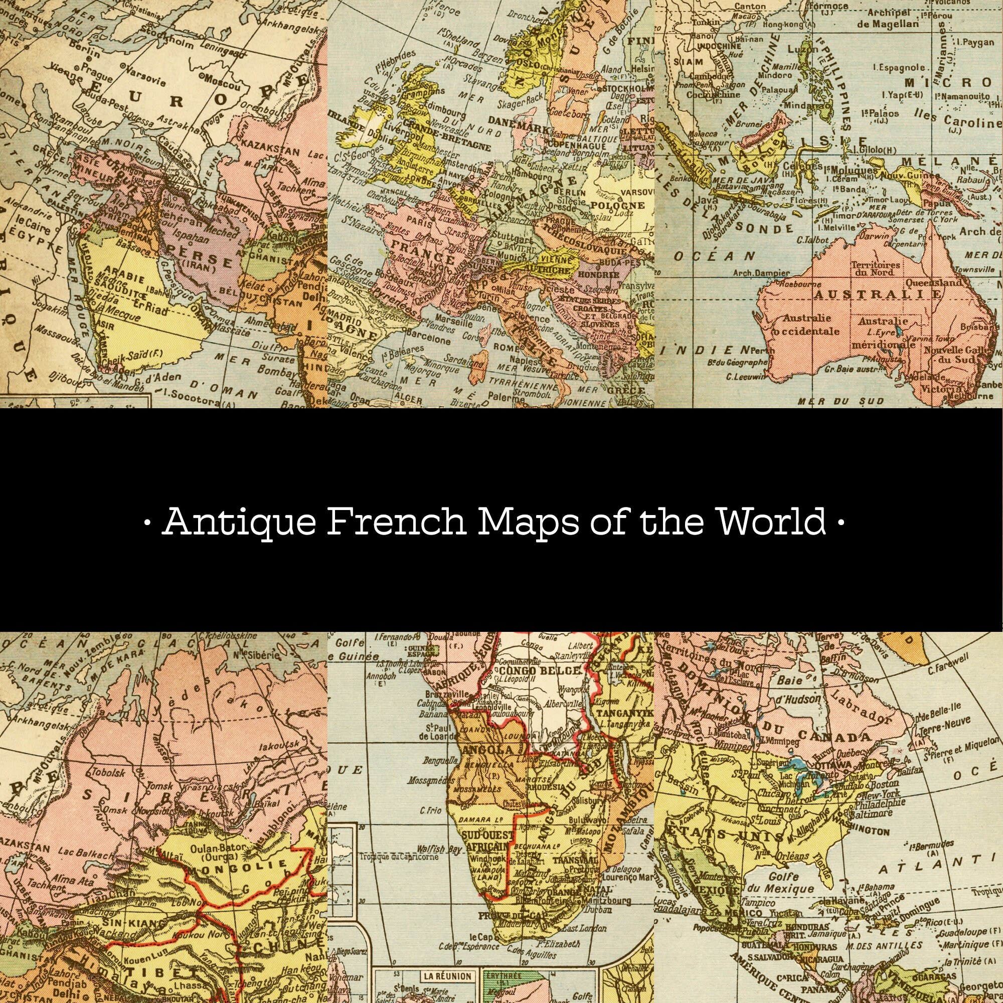 6 Antique French Maps of the World digital collage sheet set | Etsy