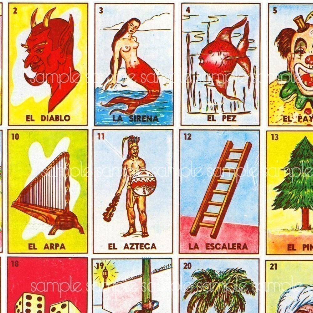 Mexican Folk Art Loteria Deck Digital Collage Sheet Blythe or - Etsy