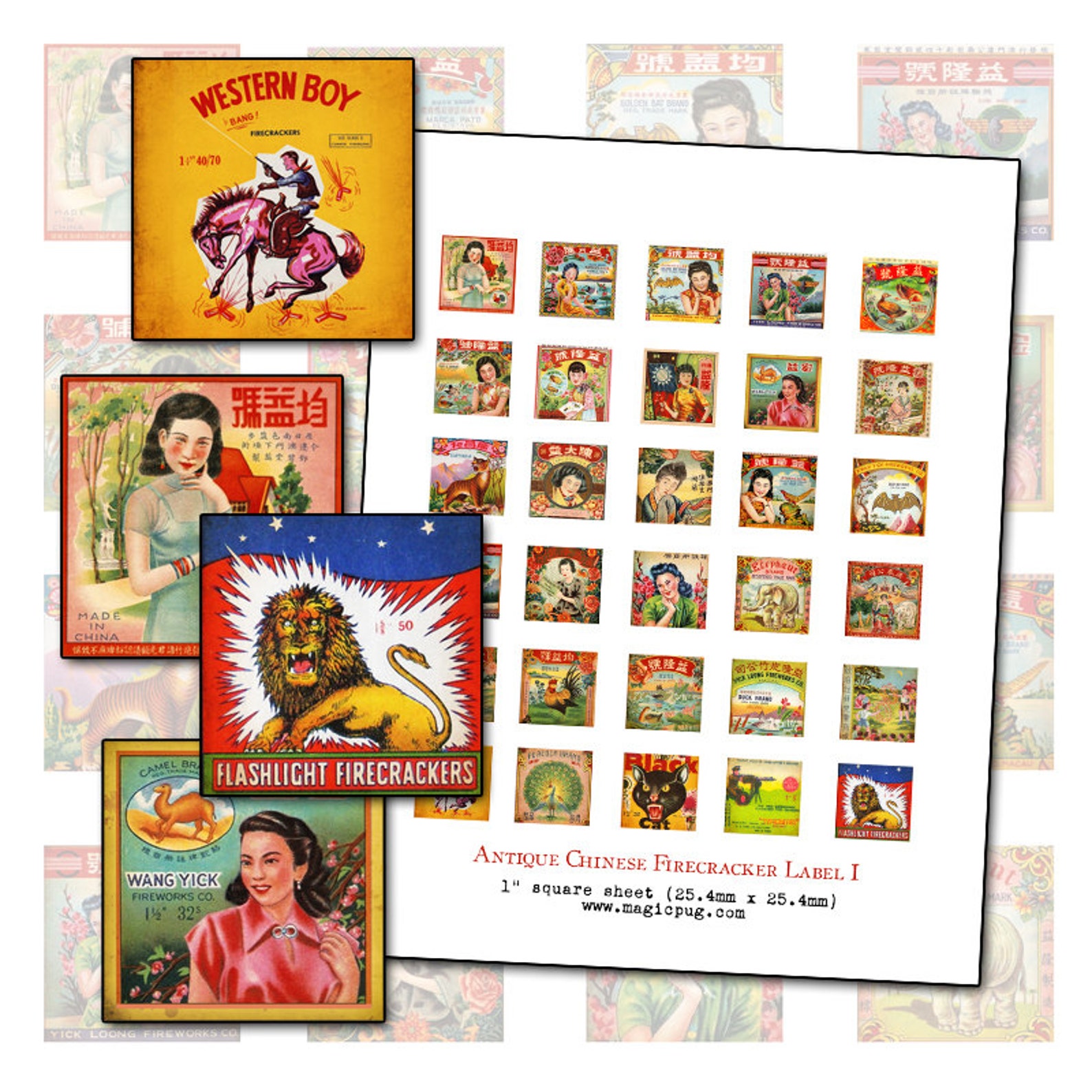 Antique Firecracker Label 1 Square Digital Collage Sheet | Etsy