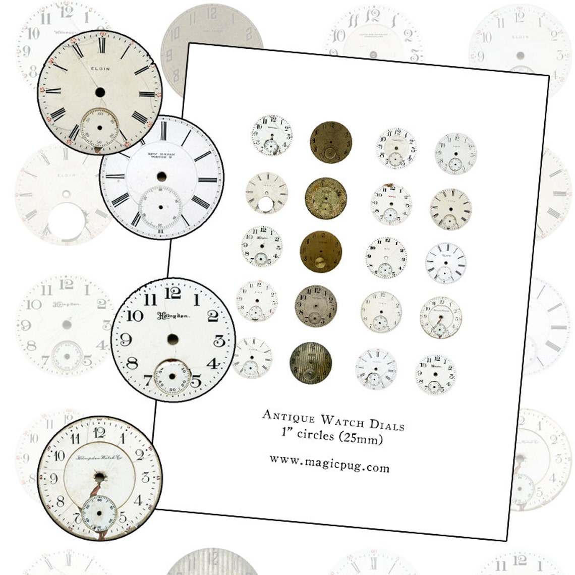 Antique Watch Dial Collage Sheet: 25mm Circle Images (digital Download ...