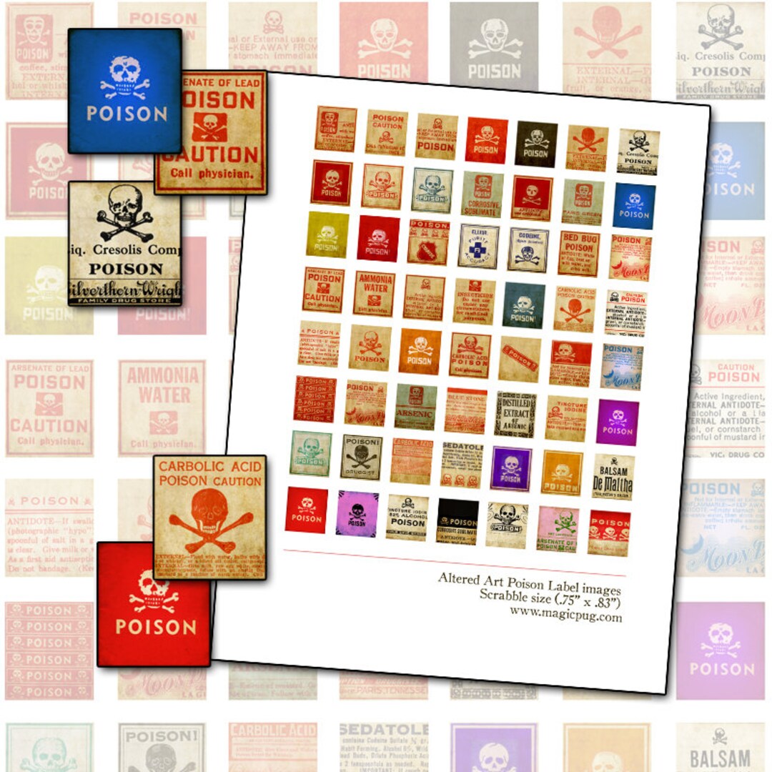 Antique Poison Pharmacy Label Digital Collage Scrabble Sheet .75 in X ...