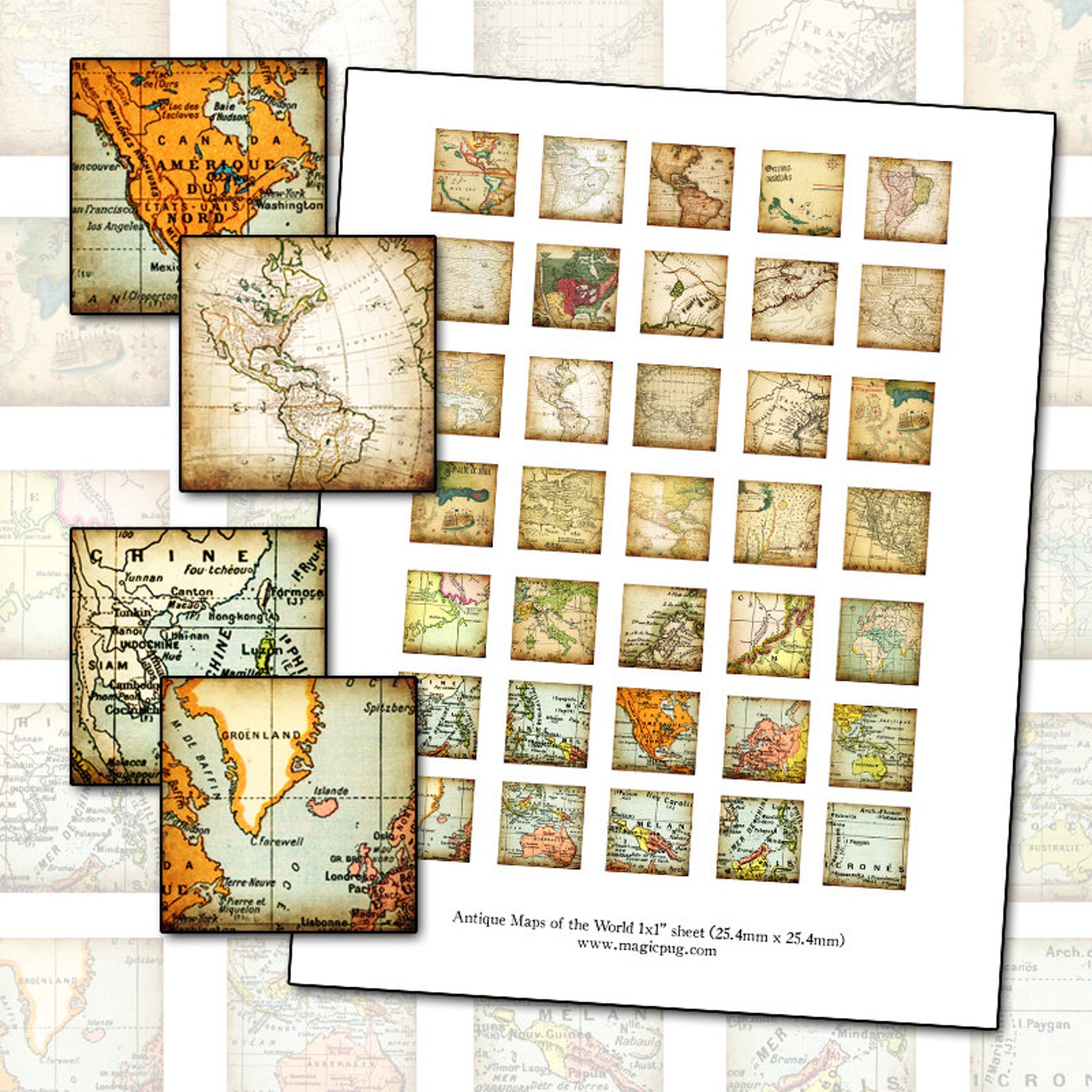 Antique Maps of the World 1x1 inch digital collage sheet | Etsy