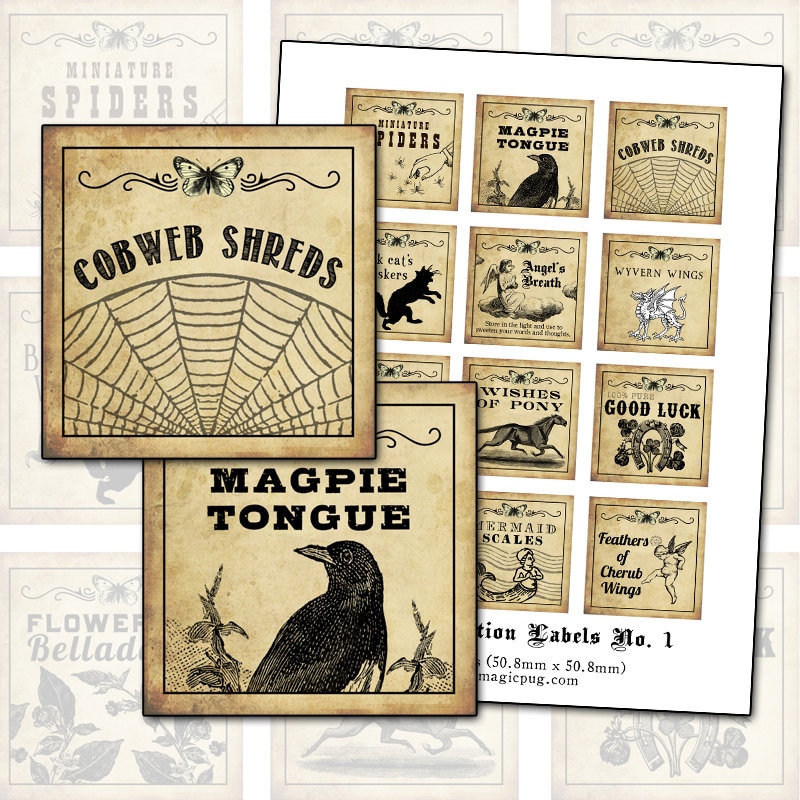 Antique Fantasy Potion Labels I 2x2 Inch Digital Collage Sheet - Etsy ...
